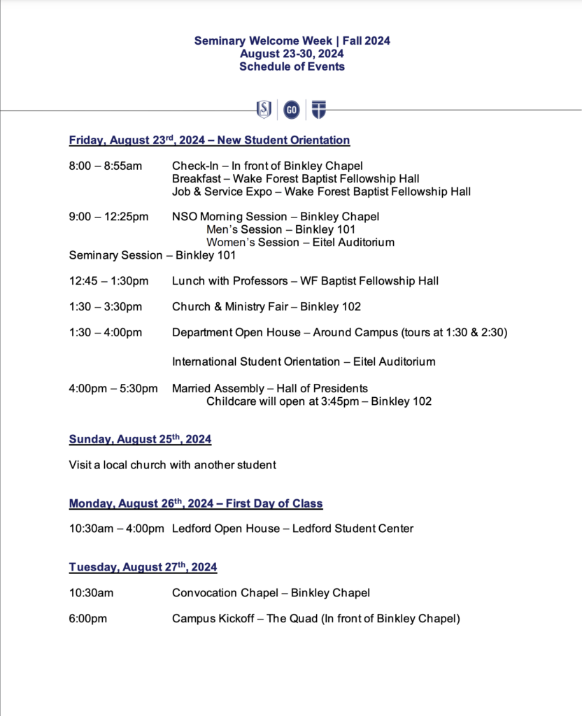 New Student Orientation - Southeastern Baptist Theological Seminary